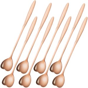 Falytemow 304 Stainless Steel Spoons for Coffee Tea Dessert Drink Mixing Milkshake Spoon Tableware Pack of 8 (8pcs Rose Gold Heart Shape)