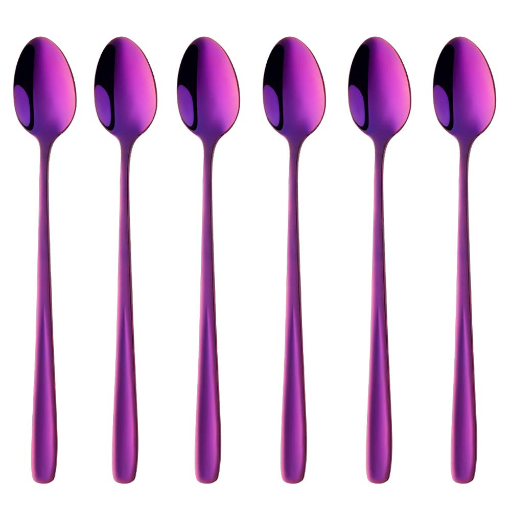 Buyer Star Long Handle Iced Tea Spoons Set of 6, 8 inch 18/10 Coffee Spoon Sets for Mixing, Cocktail Stirring, Tea, Coffee, Milkshake, Cold Drink