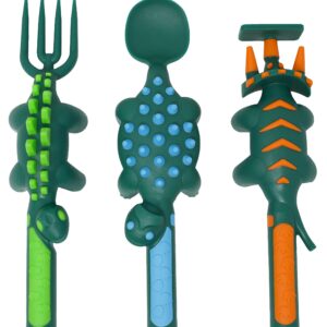 Constructive Eating Made in USA Construction and Dinosaur Combo with 2 Utensil Sets and 2 Plates for Toddlers, Infants, Babies and Kids - Made with Materials Tested for Safety