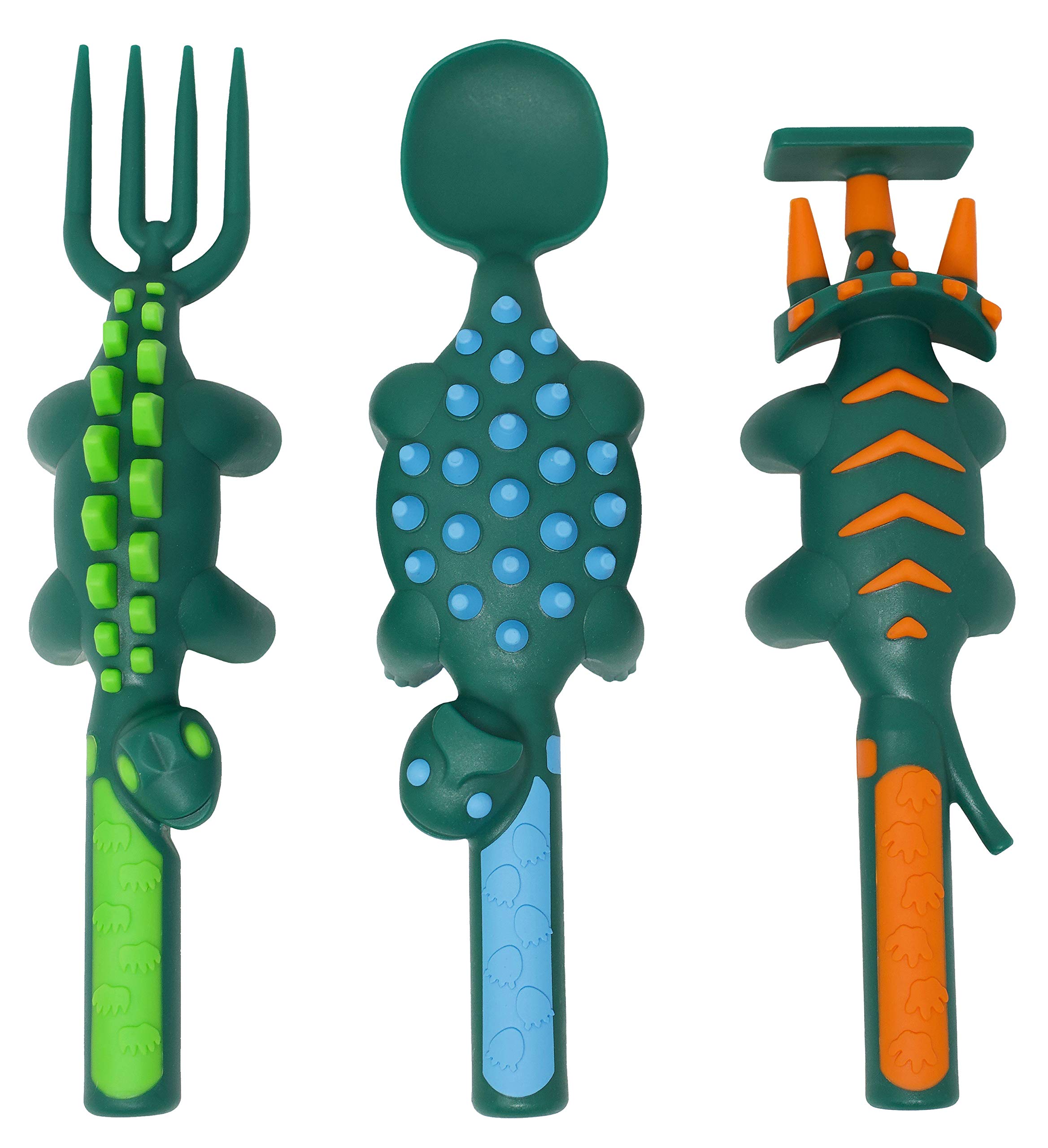 Constructive Eating Made in USA Construction and Dinosaur Combo with 2 Utensil Sets and 2 Plates for Toddlers, Infants, Babies and Kids - Made with Materials Tested for Safety