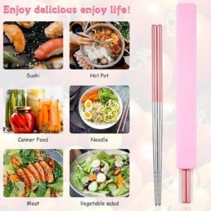 4 Pairs Portable Chopsticks with Case Stainless Steel Chopsticks Reusable Portable Utensil for School Home Office Camp Travel Bento Box