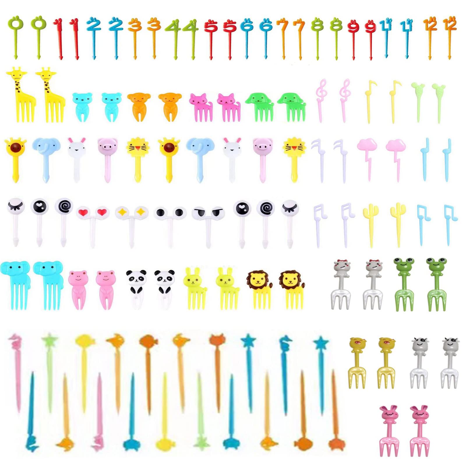 Plastic Fruit fork with Animal Decor, Cute Food Picks for Cake Dessert Fruit-platter, Reusable Mini Toothpick Bento Box Party Supply Lunch Accessories (random style) (112)