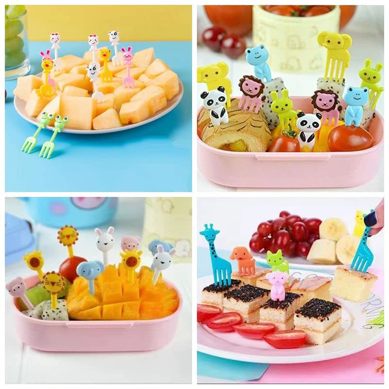 Plastic Fruit fork with Animal Decor, Cute Food Picks for Cake Dessert Fruit-platter, Reusable Mini Toothpick Bento Box Party Supply Lunch Accessories (random style) (112)