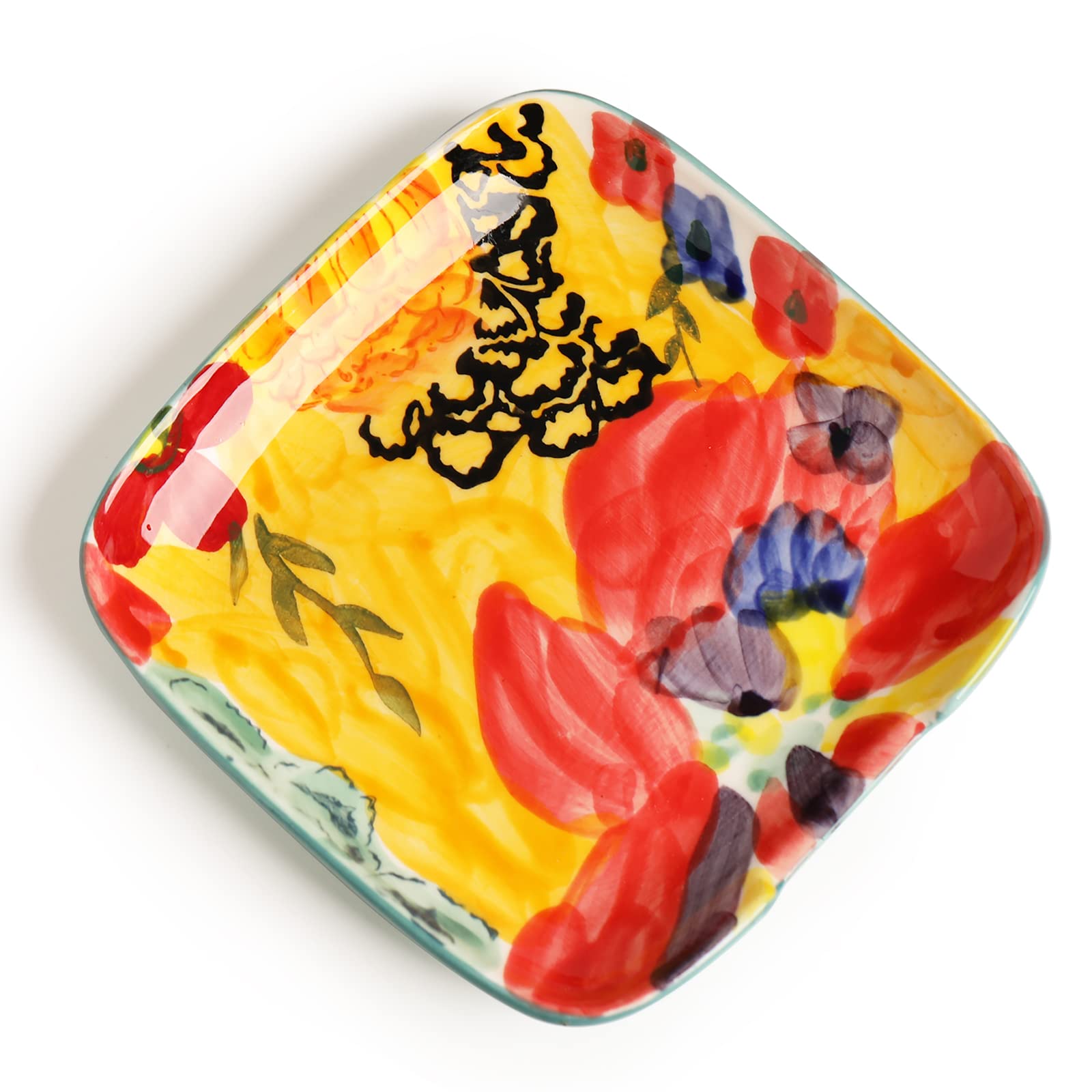 Colorful Hand Painted Spoon Rest - 4.75 Inches Ceramic Spoon Holder for Kitchen Counter Stove Top, Dishwasher Safe, Multicolor