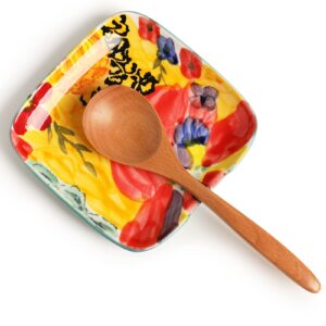 Colorful Hand Painted Spoon Rest - 4.75 Inches Ceramic Spoon Holder for Kitchen Counter Stove Top, Dishwasher Safe, Multicolor