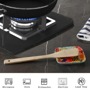 Colorful Hand Painted Spoon Rest - 4.75 Inches Ceramic Spoon Holder for Kitchen Counter Stove Top, Dishwasher Safe, Multicolor