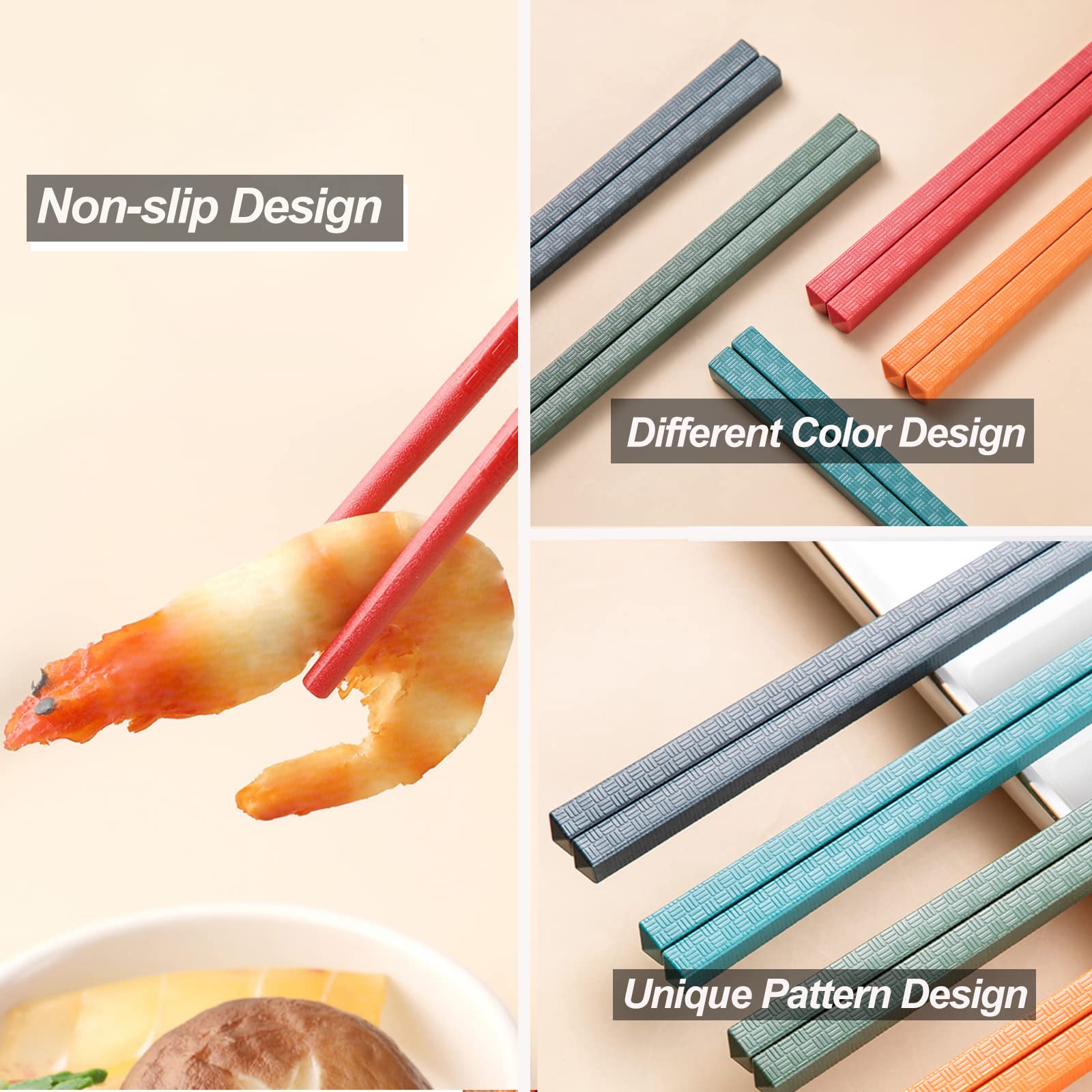 5 Pairs Fiberglass Chopsticks, Slivek Reusable Premium Japanese Chinese Korean Chopsticks Dishwasher Safe, Non-slip, Lightweight, 9.5 inches - Colorful