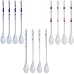 dadamong melamine long handle mixing spoon set of 12, plastic teaspoon, 8.8 inch stirring spoons for jam honey coffee tea ice cream cocktail hot chocolate (random pattern)