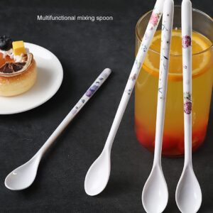 Dadamong Melamine Long Handle Mixing Spoon Set of 12, Plastic Teaspoon, 8.8 Inch Stirring Spoons for Jam Honey Coffee Tea Ice Cream Cocktail Hot Chocolate (Random Pattern)