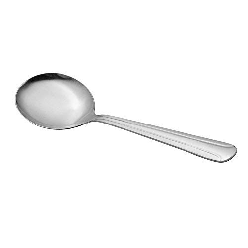 (Set of 36) Boretto Heavy Weight Bouillon Spoons, 6-Inch 18 Stainless Steel Round Bowl Soup Spoons for Restaurant/Catering, Commercial Quality Silverware Flatware Set