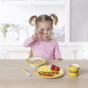 Cheerios 5pc Kids Plates Mealtime Feeding Set for Toddlers - Dinnerware Dish Set w Plate, Bowl, Cup, Utensils- BPA/PVC Free & Dishwasher Safe