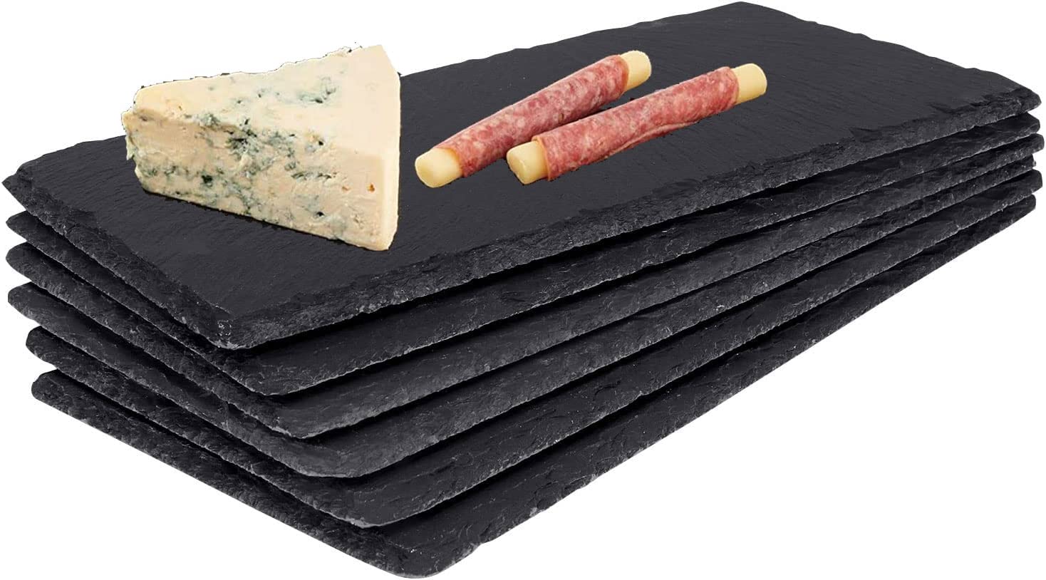 EATHEATY 6 PACK 12x6 Inch Large Slate Cheese Board, Natural Stone Serving Plates, Black Charcuterie board Cutting Board, Gourmet Serving Platter Tray for Cheese Sushi Pastry bread Snack Meat Pastry