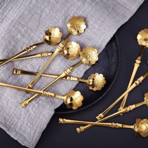 10 Pcs Flower Spoon Coffee Teaspoon Set, Stainless Steel Tableware Creative Dessert Spoons Sugar Spoon Coffee Spoon Teaspoon Ice-Cream Spoon Mixing Spoon Stir Bar Spoon Ice Tea Spoon (Gold)