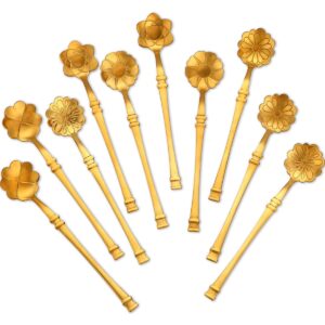 10 Pcs Flower Spoon Coffee Teaspoon Set, Stainless Steel Tableware Creative Dessert Spoons Sugar Spoon Coffee Spoon Teaspoon Ice-Cream Spoon Mixing Spoon Stir Bar Spoon Ice Tea Spoon (Gold)