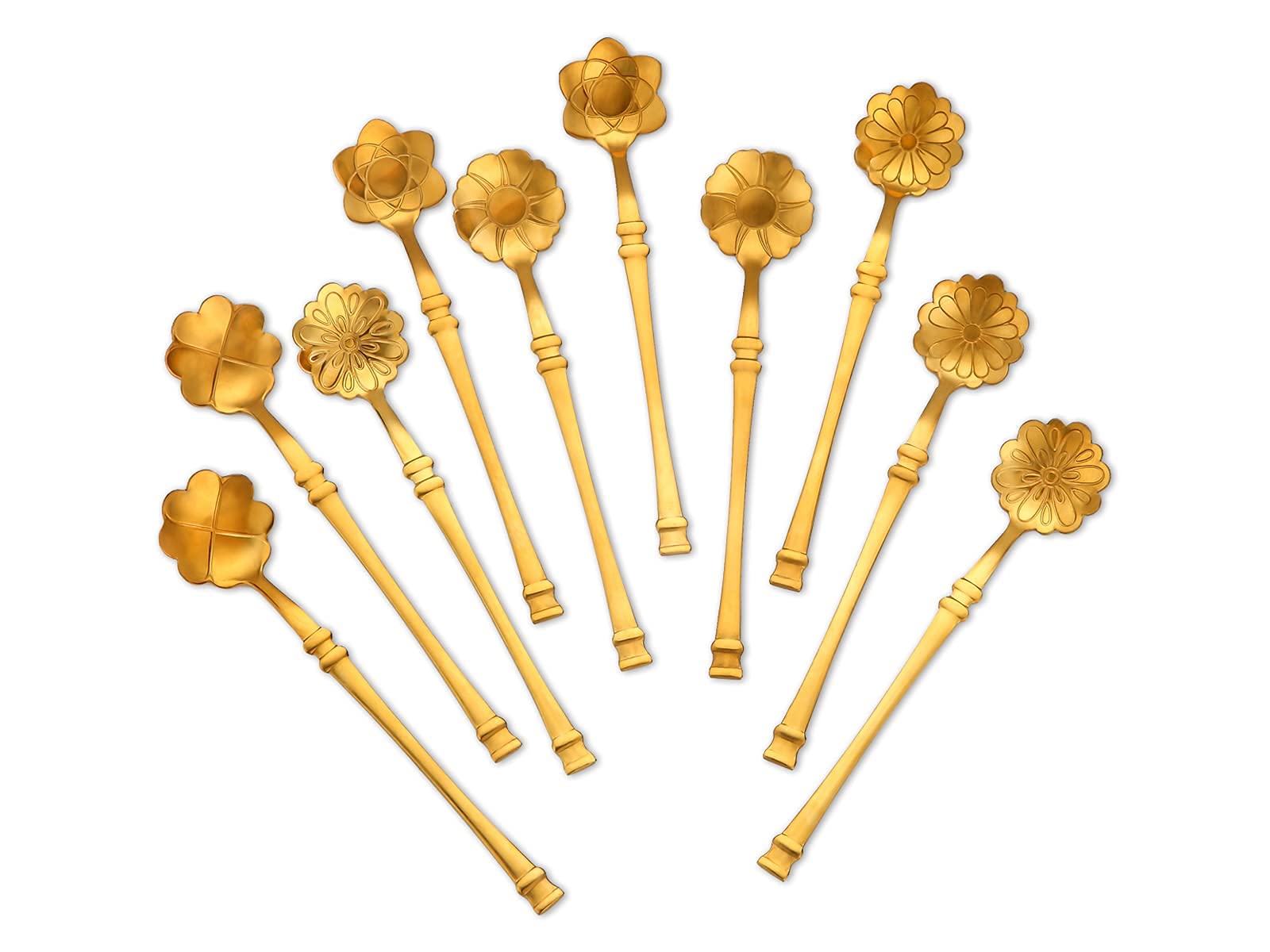 10 Pcs Flower Spoon Coffee Teaspoon Set, Stainless Steel Tableware Creative Dessert Spoons Sugar Spoon Coffee Spoon Teaspoon Ice-Cream Spoon Mixing Spoon Stir Bar Spoon Ice Tea Spoon (Gold)