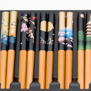 Happy Sales HSCH-SCENAT, Japanese Style Bamboo Chopsticks Gift Set, Scenery Natural