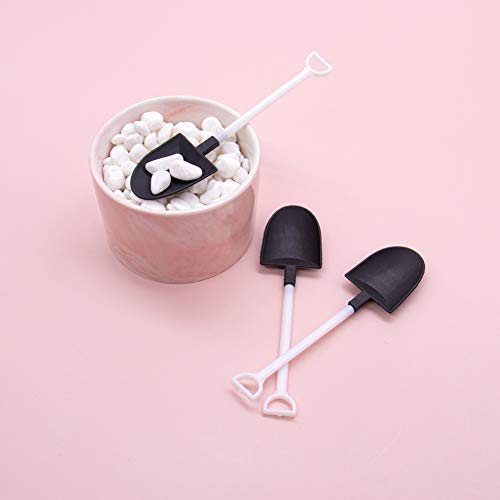 AUEAR 100 Pack Mini Shovel Shape Spoons Black Plastic Shovel Disposable Cute Dessert Spoons for Ice Cream Pudding Yogurtn