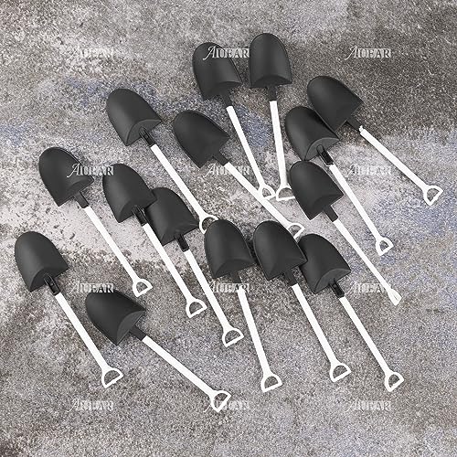 AUEAR 100 Pack Mini Shovel Shape Spoons Black Plastic Shovel Disposable Cute Dessert Spoons for Ice Cream Pudding Yogurtn