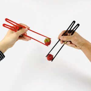 JapanBargain 2213, Reusable Training Chopsticks Plastic Connected Chopsticks Helper for Adult and Children, Red, 2 Pair