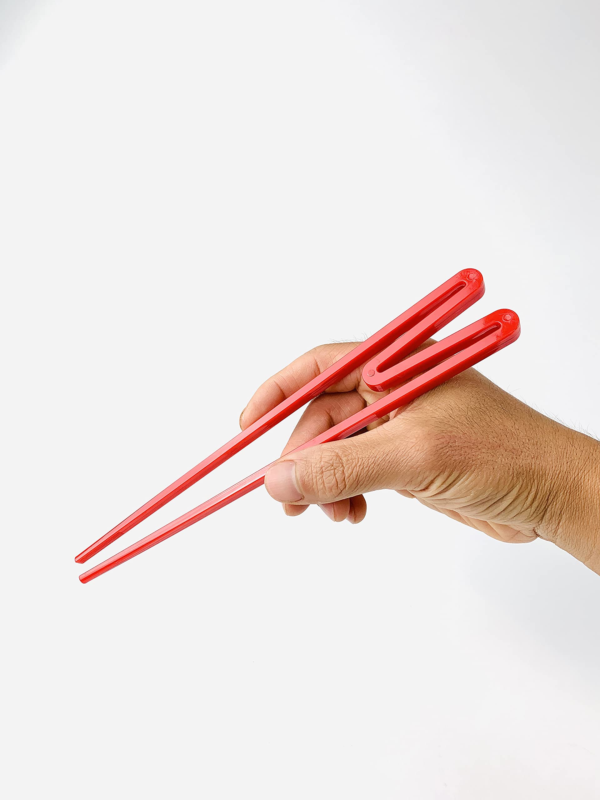 JapanBargain 2213, Reusable Training Chopsticks Plastic Connected Chopsticks Helper for Adult and Children, Red, 2 Pair