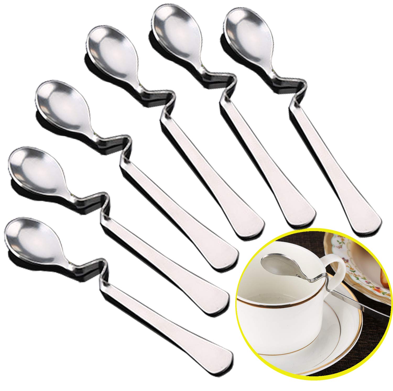 6 Sets of Stainless Steel Mini Coffee Spoons Mixing Spoons Cake Dessert Spoons Horizontal Hanging Spoons