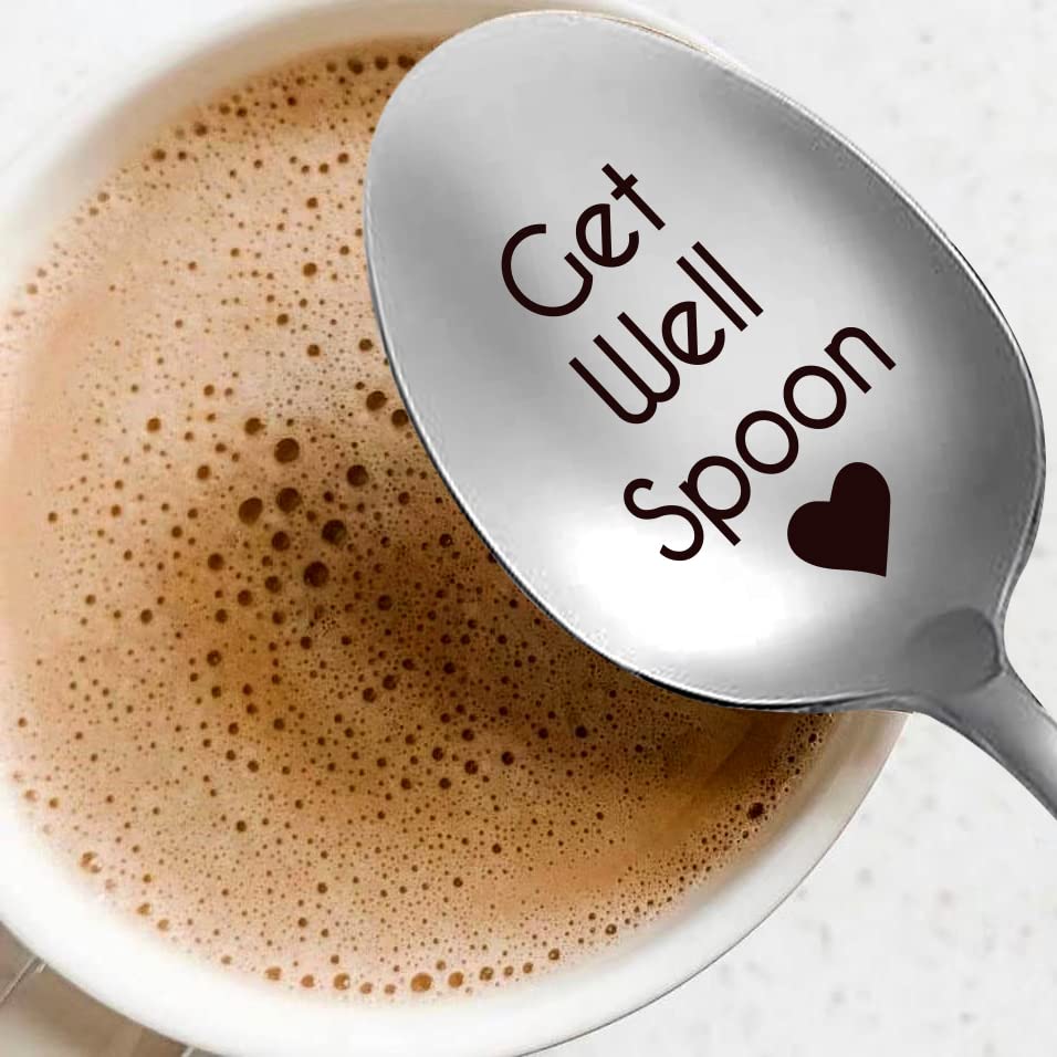 family Kitchen Funny Get Well Spoon Engraved Stainless Steel Spoon, Coffee Soup Spoon for Friends Mom Sister Colleague Boss Birthday Graduation Christmas Recovery Gift