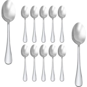 Dinner Spoon Set - Stainless Steel Spoons Set Of 12 | Food Grade Spoons - Tea Spoon | Durable Metal Dessert Silverware Spoon For Home, Kitchen Or Restaurant - 6.2 Inches