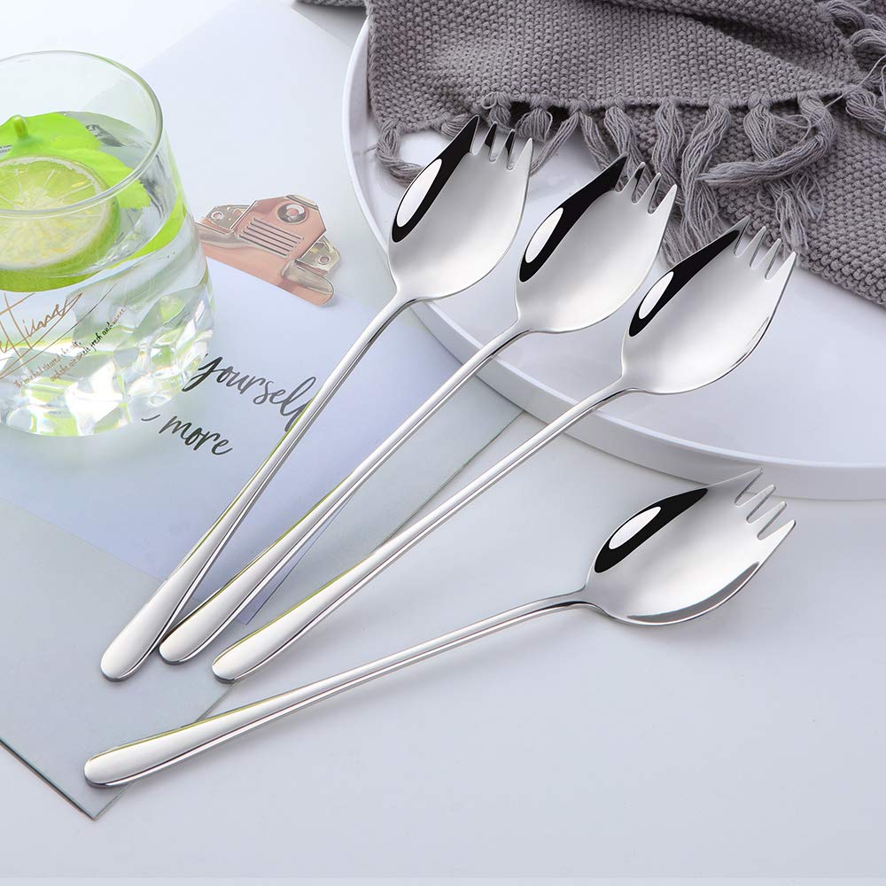 Buyer Star Silver Sporks 2 in 1 Spoons Forks 5 Pieces Stainless Steel Reusable Metal Korean Soup Dinner Spoons Camping Flatware