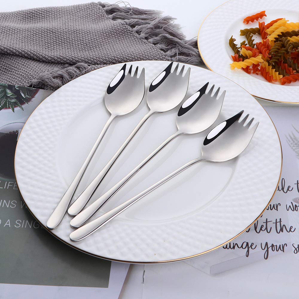 Buyer Star Silver Sporks 2 in 1 Spoons Forks 5 Pieces Stainless Steel Reusable Metal Korean Soup Dinner Spoons Camping Flatware