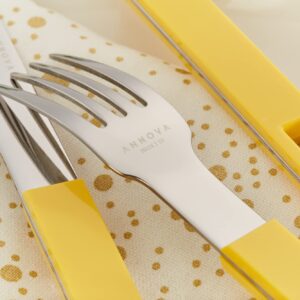 ANNOVA Silverware Set 20 Pieces Stainless Steel Cutlery Color Block Handle Modern Style Flatware - 4 x Dinner Knife; 4 x Dinner Fork; 4 x Salad Fork; 4 x Dinner Spoon; 4 x Dessert Spoon (Yellow)