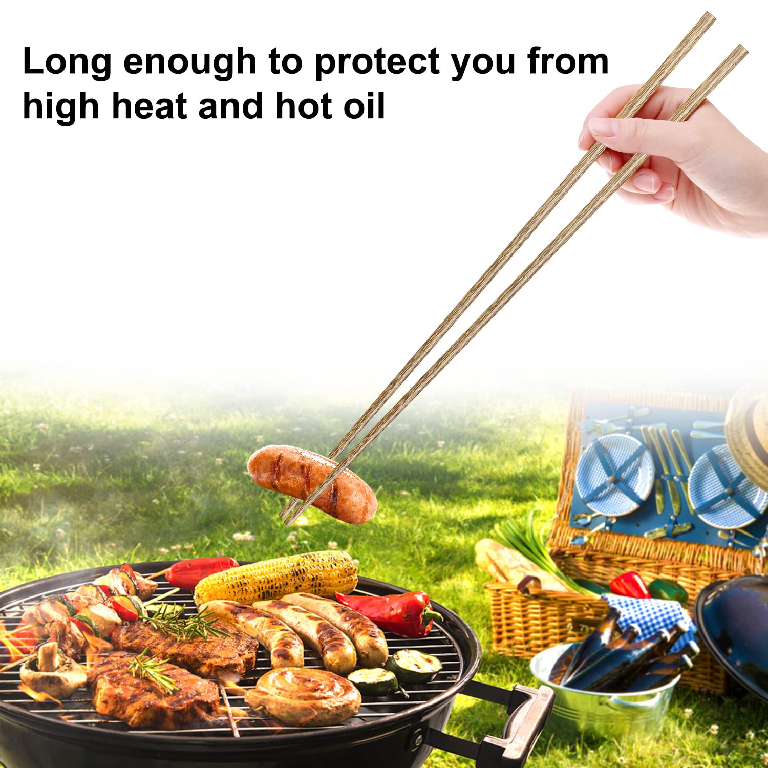 2 Pairs Classic 16.5 Inches Wooden Chopsticks Extra Long Splashproof for Frying Hotpot Cooking Noodles, Premium Natural Wenge Wood Chopsticks Gift Set Dishwasher Safe Reusable Heatproof Oilproof