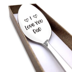 I Love You Dad Spoon Engraved Funny Gift for Father, Ice Cream Tea Coffee Cereal Lover Spoon Best Dad Thanksgiving Christmas Birthday Gifts