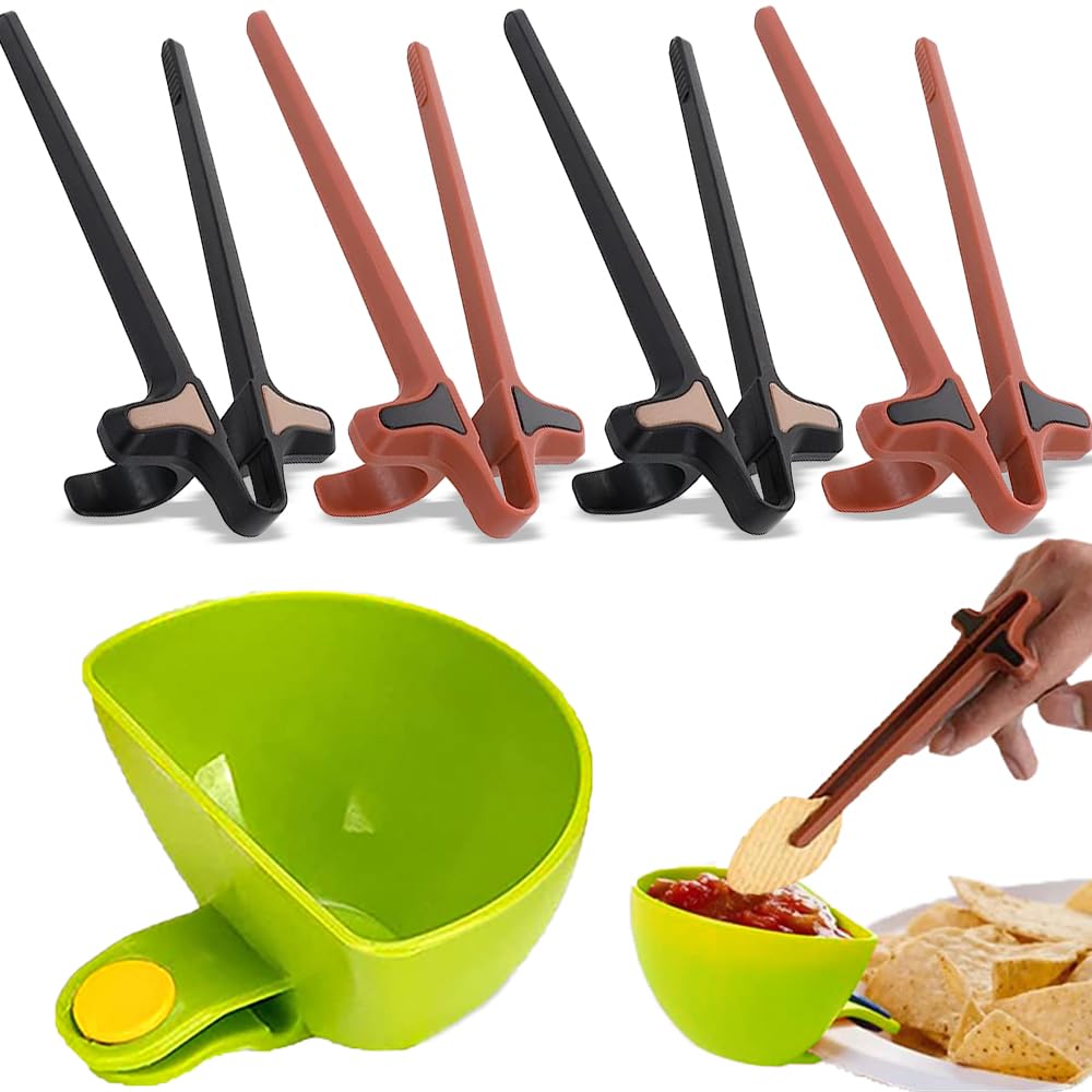 4 Pcs Finger Chopsticks - 1 Pcs Dip Clip Bowl, Snack Chopsticks , Creative Gamer Accessories and Kids Chopsticks, Finger Chopsticks For Snacking, Gaming Finger Sleeves Gift for Gamer and Snack Clips