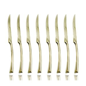 jashii 18/10 stainless steel 8 piece mirror polished champagne gold serrated steak knife serving black utensil set