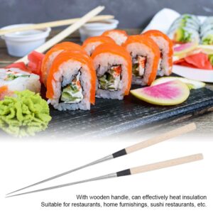 1 Pair Reusable Chopsticks, Stainless Steel Cooking Chopsticks Japanese Sushi Chopstick with Wood Handle(S)