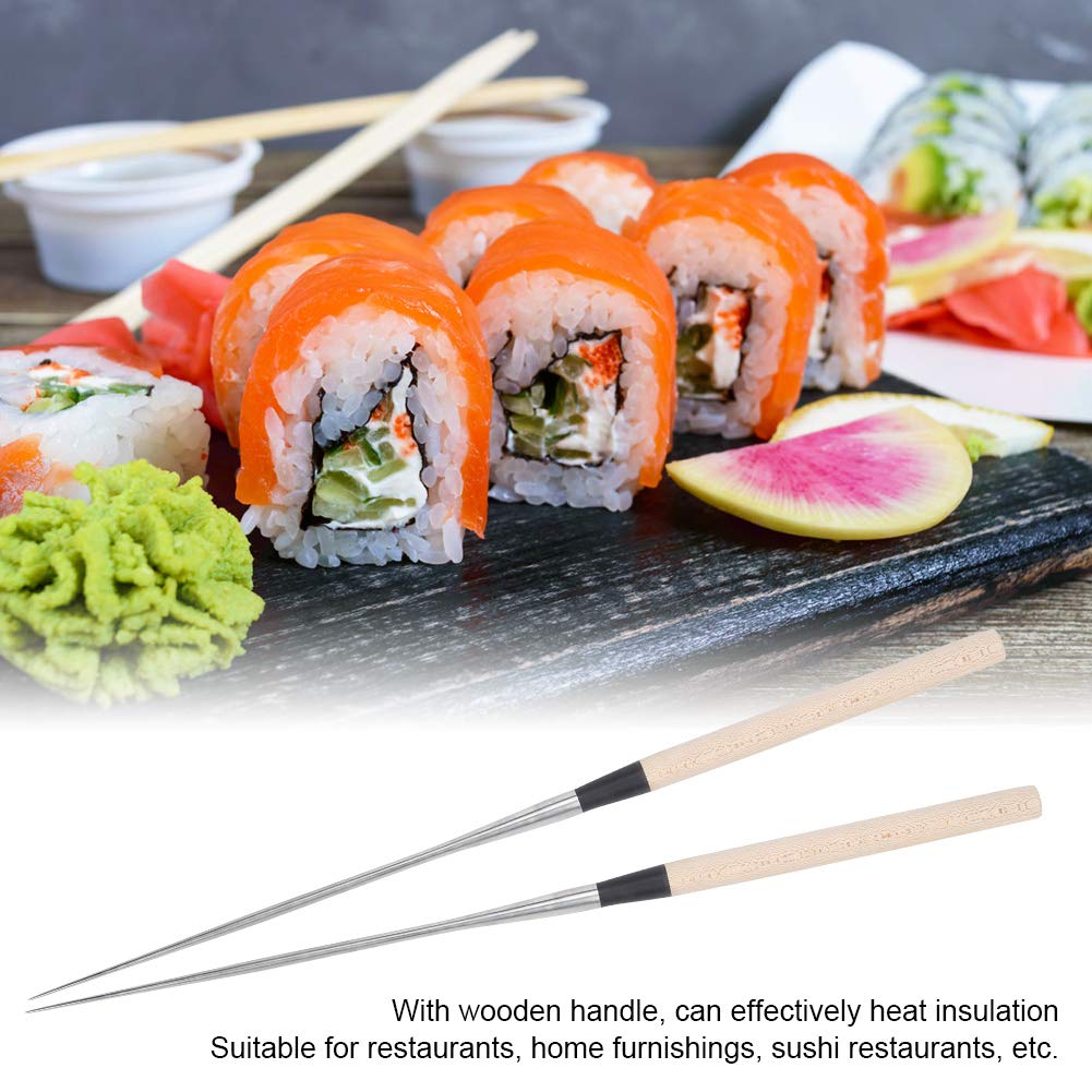 1 Pair Reusable Chopsticks, Stainless Steel Cooking Chopsticks Japanese Sushi Chopstick with Wood Handle(S)