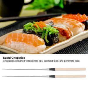 1 Pair Reusable Chopsticks, Stainless Steel Cooking Chopsticks Japanese Sushi Chopstick with Wood Handle(S)