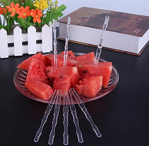 400Pcs Disposable Plastic Fruit Forks - Cocktail Sticks Plates Picks for Party Supplies Cake Snack Dessert Tasting Appetizer Forks Set (Clear)