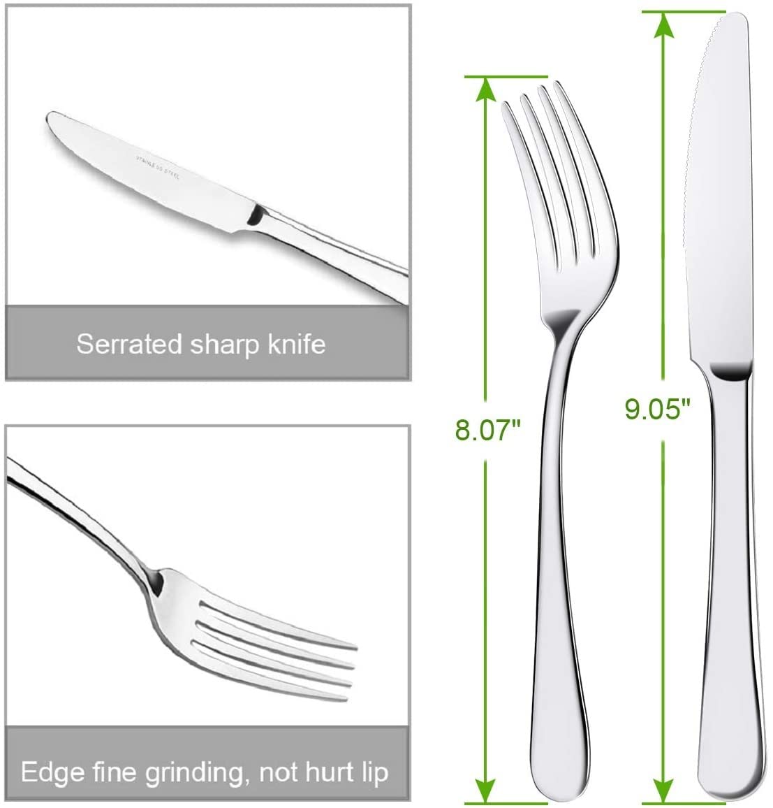 Lazooy Dinner Knives Stainless Steel Table Knife and Forks for Dessert and Steak Butter Knives Heavy Duty, Set of 8 (4 Dinner Knives + 4 Forks)