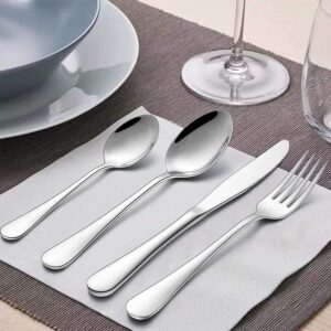 Lazooy Dinner Knives Stainless Steel Table Knife and Forks for Dessert and Steak Butter Knives Heavy Duty, Set of 8 (4 Dinner Knives + 4 Forks)