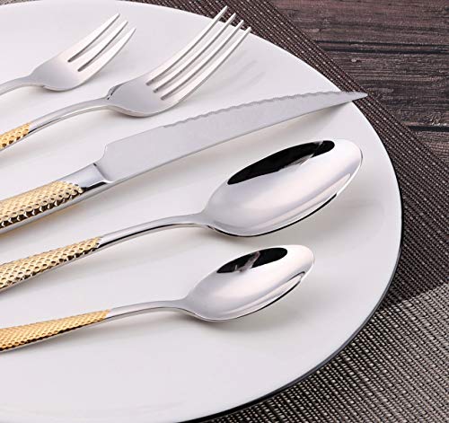 Silverware Set Stainless Steel Flatware Tableware Cutlery Set Include Knife Fork Spoon Gold Silver Cutlery Set 5 Pcs(Gold)