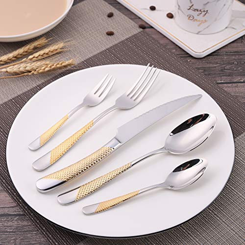 Silverware Set Stainless Steel Flatware Tableware Cutlery Set Include Knife Fork Spoon Gold Silver Cutlery Set 5 Pcs(Gold)