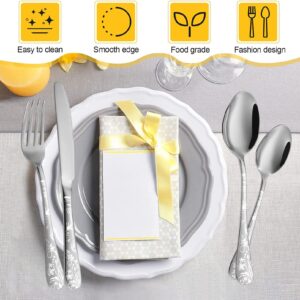 Vilihkc Unique floral pattern Silverware Set Mirror Polished Flatware Set Service for 4 Cutlery Set Stainless Steel Utensil Set for Kitchen Dishwasher Safe(20pcs)