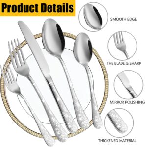 Vilihkc Unique floral pattern Silverware Set Mirror Polished Flatware Set Service for 4 Cutlery Set Stainless Steel Utensil Set for Kitchen Dishwasher Safe(20pcs)