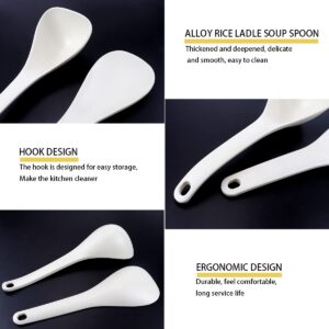 DOERDO 2pcs Rice Paddle Spoon Soup Spoon Heat Resistant Rice Scooper Kitchen Utensil for Mixing, Serving, Cooking, White