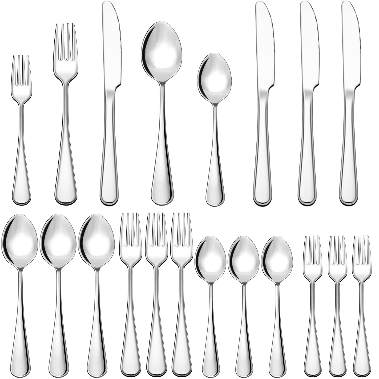 CACASO 20 Piece Silverware Set,Stainless Steel Flatware Set,Flatware Cutlery Set,Utensil Set Service for 4,Tableware Set for Home Kitchen,Include Knife Fork Spoon,Mirror Polished,Dishwasher Safe