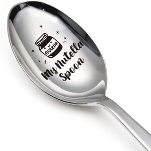 my nutella spoon funny stainless steel engraved spoon, long handle coffee tea spoon dessert ice cream spoon, for nutella lover teens women men besties best friends spoon gifts