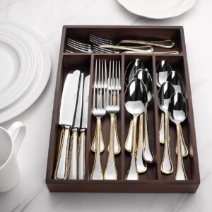 KEAWELL Elizabeth 20-Piece 18/10 Stainless Steel Flatware Set, Service for 4, Fine Silverware Set (Gold Accent), Dishwasher Safe, Mirror Polished