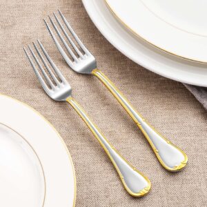 KEAWELL Elizabeth 20-Piece 18/10 Stainless Steel Flatware Set, Service for 4, Fine Silverware Set (Gold Accent), Dishwasher Safe, Mirror Polished