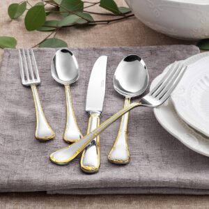 KEAWELL Elizabeth 20-Piece 18/10 Stainless Steel Flatware Set, Service for 4, Fine Silverware Set (Gold Accent), Dishwasher Safe, Mirror Polished